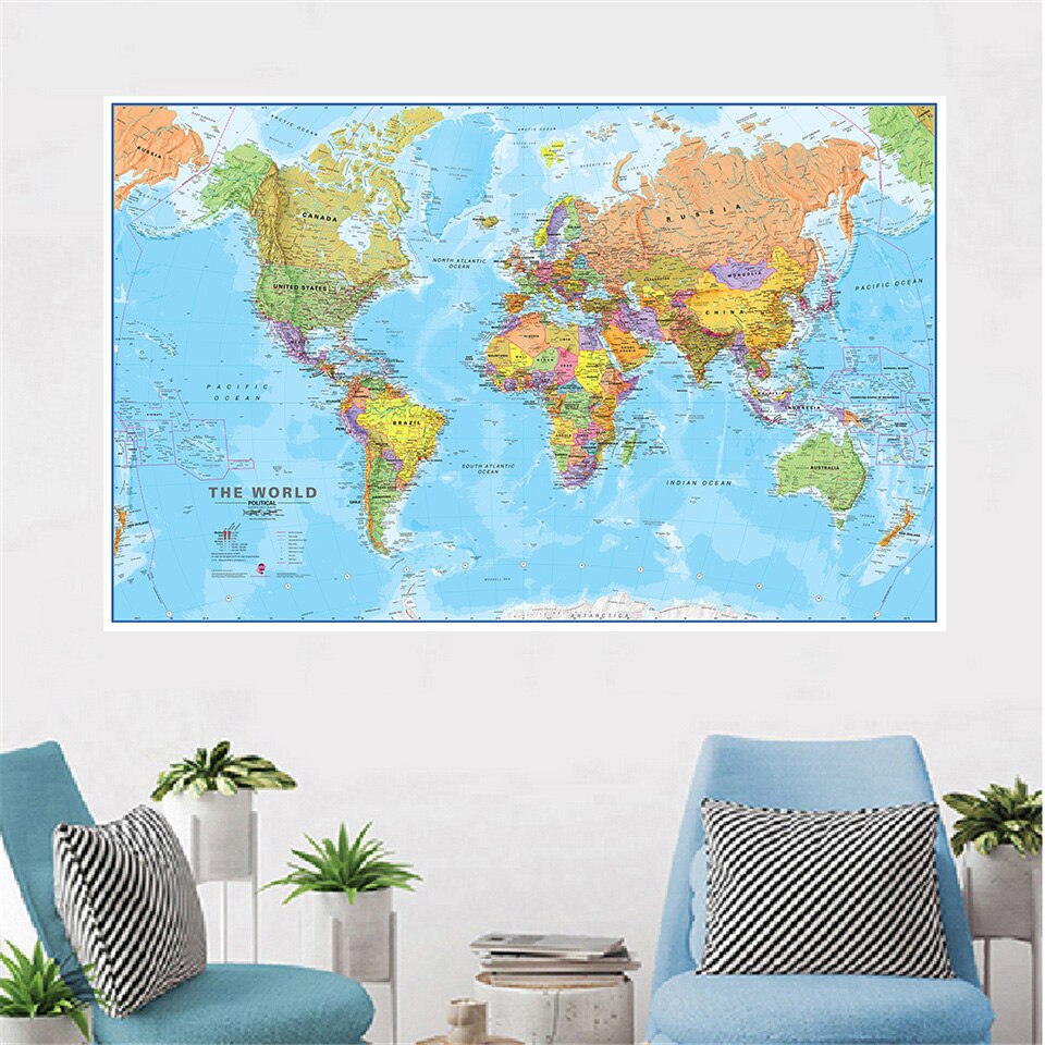 The World Physical Map 150x225cm Non-woven Spray W... – Vicedeal