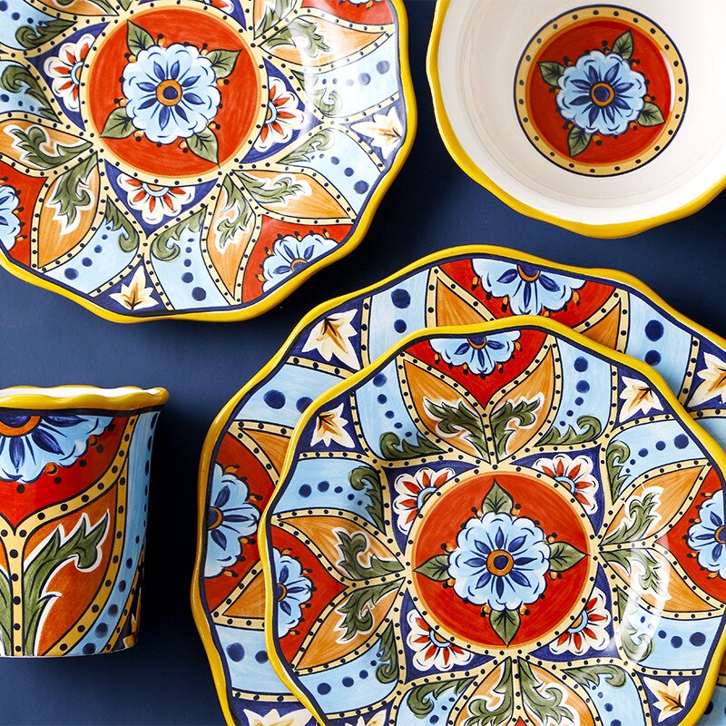 Plate Bowl Set Hand Painted Underglaze Color Steak... – Vicedeal