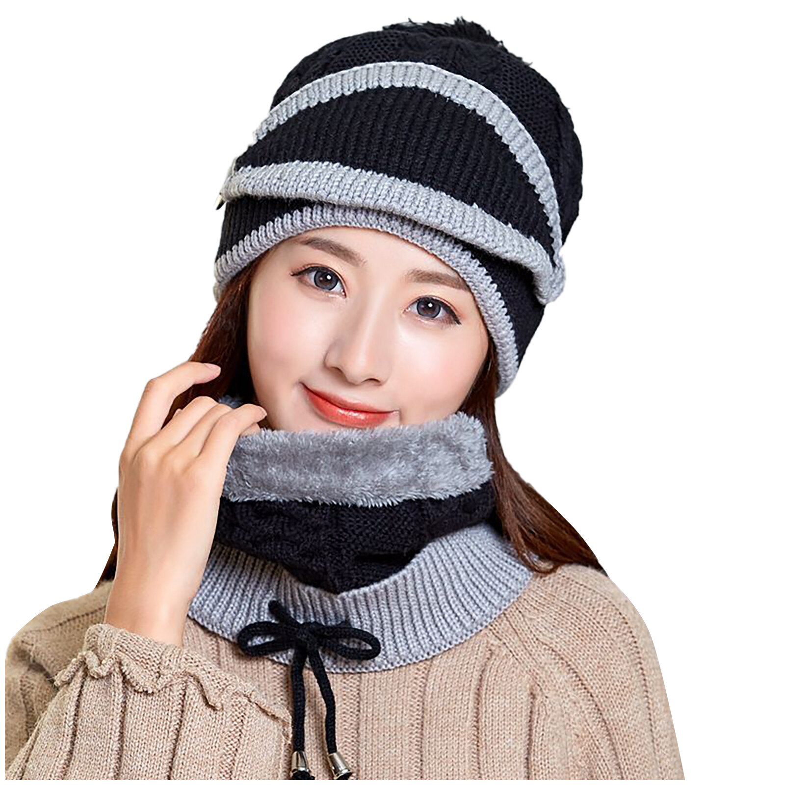Winter Cycling Hat Women 3 Piece Warm Wool Beanies... – Grandado