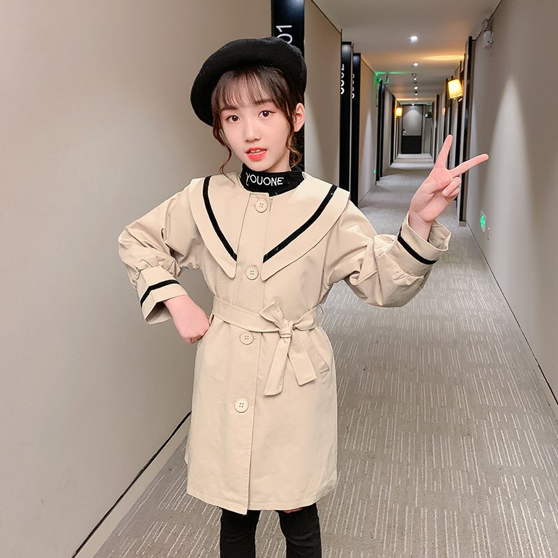 Girl Trench Coat Autumn Winter Belt Single-breaste... – Vicedeal