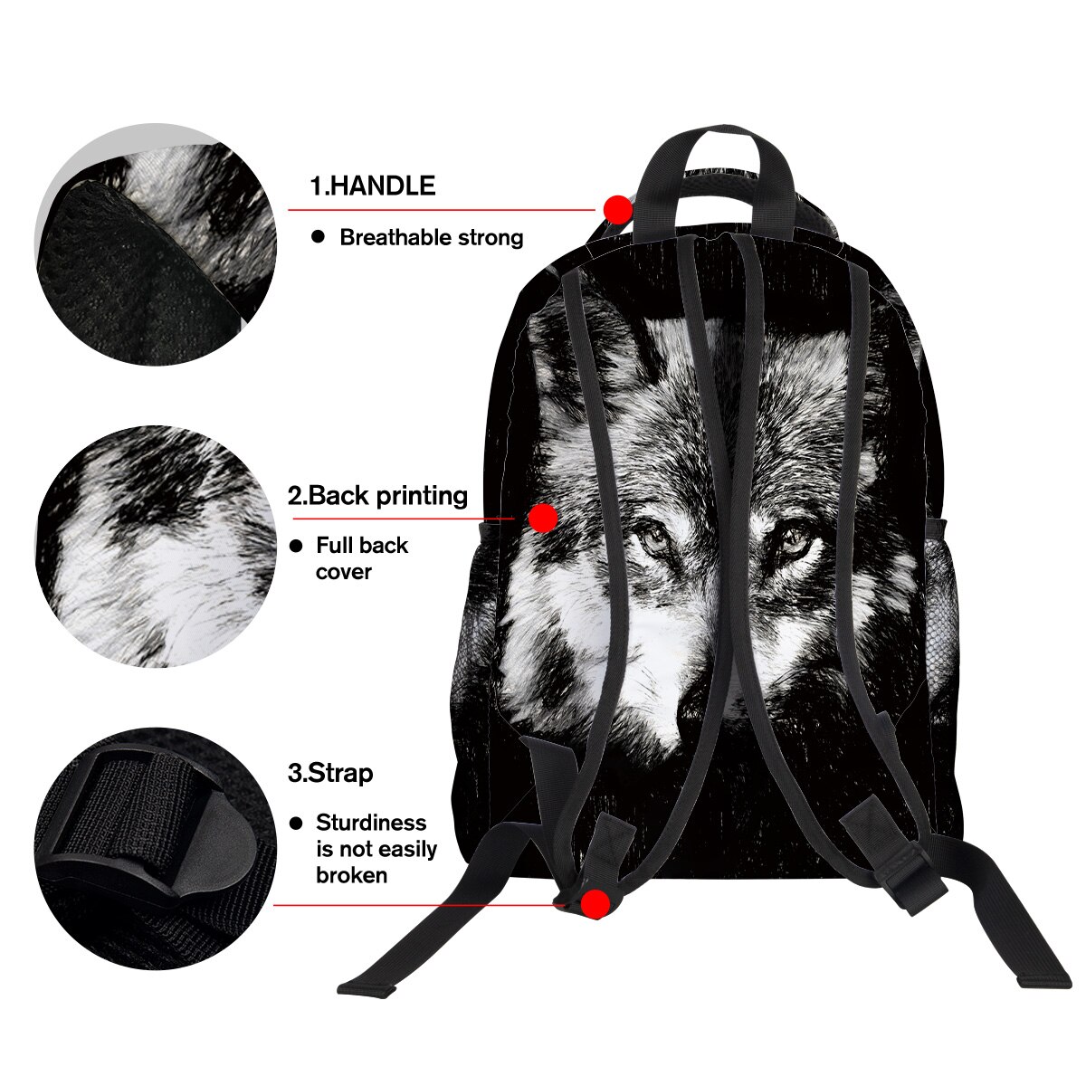Wolf Animal Black White Backpack College Students ... – Grandado