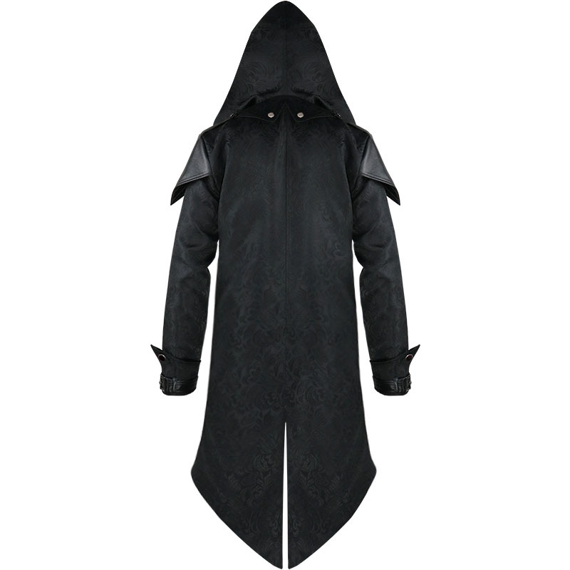 Mens Steampunk Gothic Hooded Leather Tailcoat Jack... – Grandado