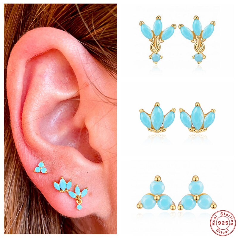 Aide 925 Sterling Silver Turquoise Crown Stud Earr... – Vicedeal