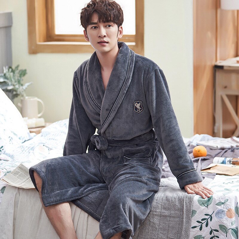 Winter Warm Casual Mens Bathrobe Flannel Lounge Cl... – Grandado