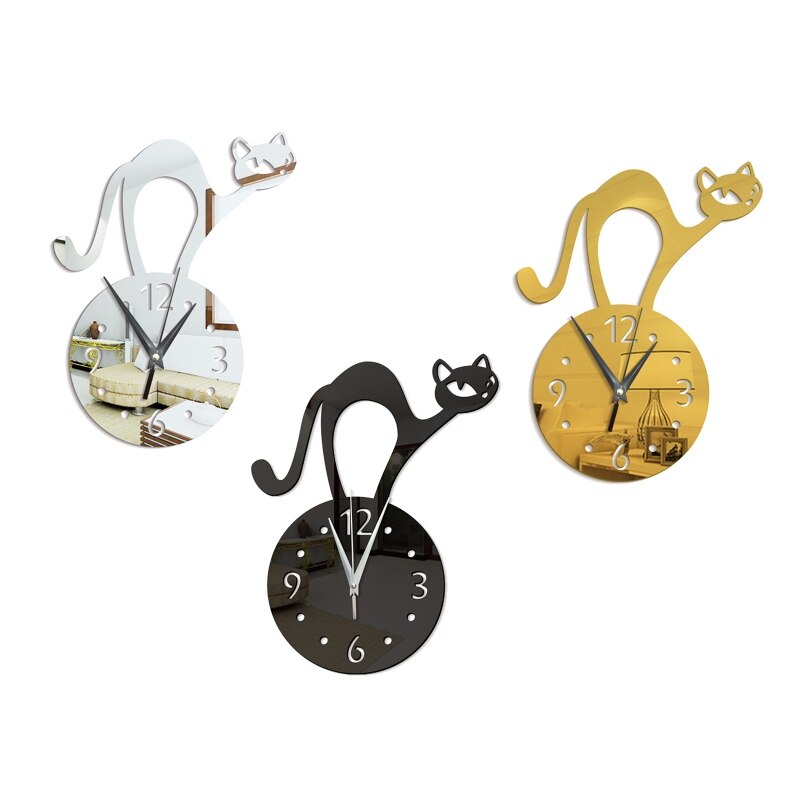 69HF Acrylic Mirror Wall Clock Cartoon Animal Hang... – Grandado