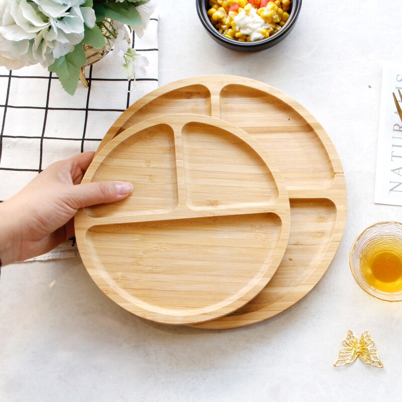 Tableware Round Bamboo 3 Grids Plate Children'S Di... – Grandado