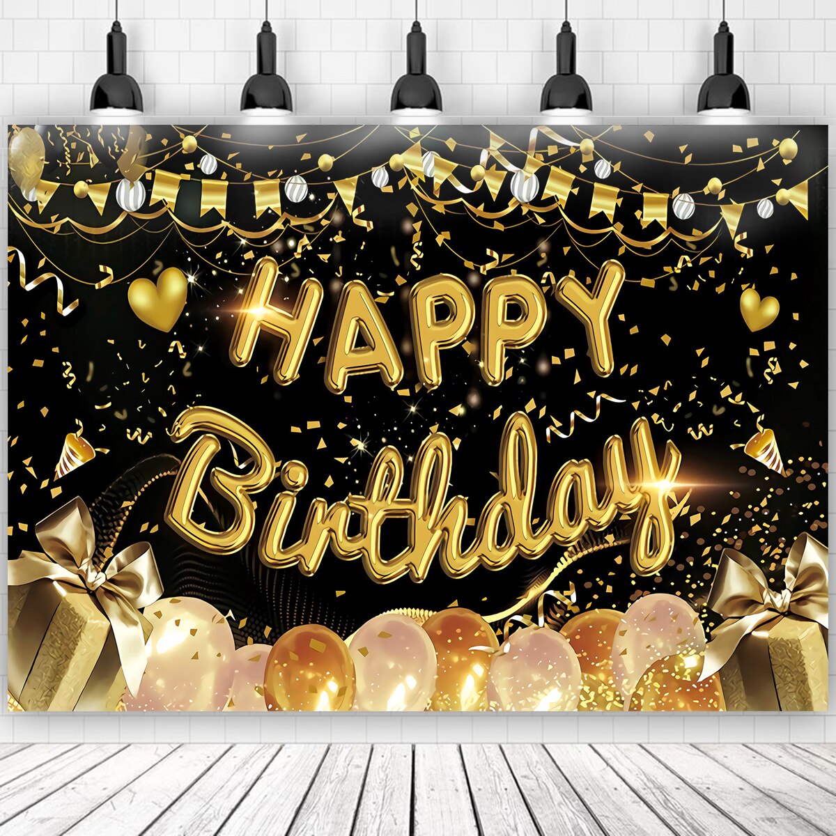 Happy Birthday Backdrop Banner Large Black Gold Ba Vicedeal