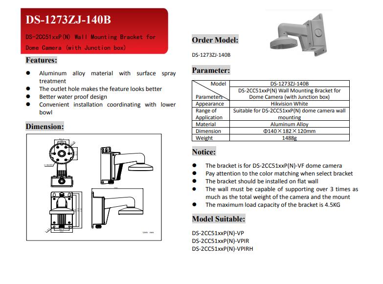 DS-1273ZJ-140B Suitable for Dome Camera Wall Mount... – Grandado
