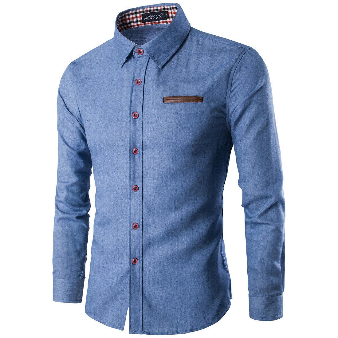 Mannen Mode Denim Jurk Shirt Effen Kleur Lange Mou... – Grandado