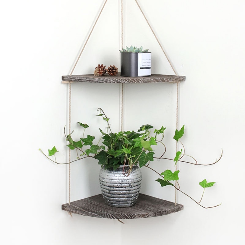 Jute Rope Wood Wall Floating Shelves Retro Hanging... – Vicedeal