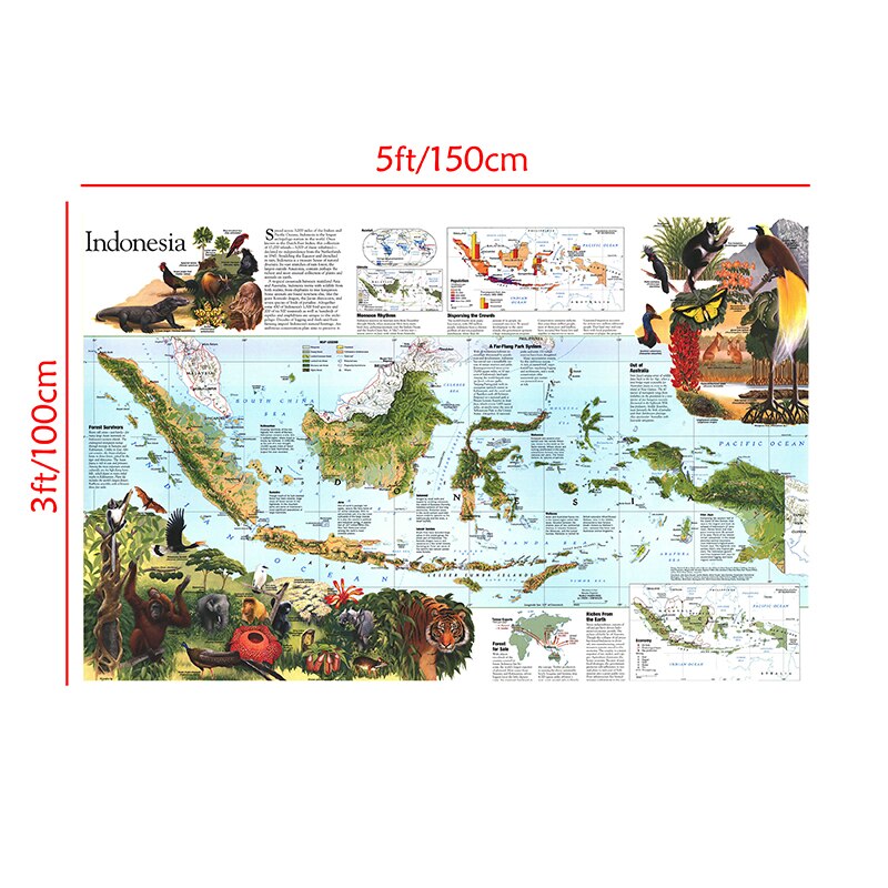 150*100cm Map of The Indonesia Vintage Wall Art Po... – Vicedeal