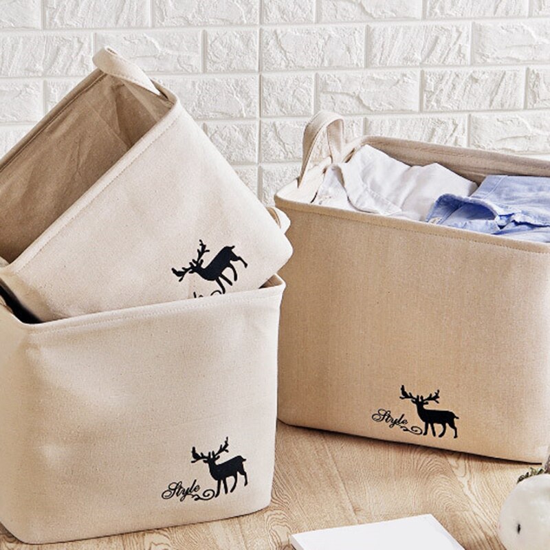 Beige Cotton Linen Laundry Basket Hamper with Hand... – Grandado
