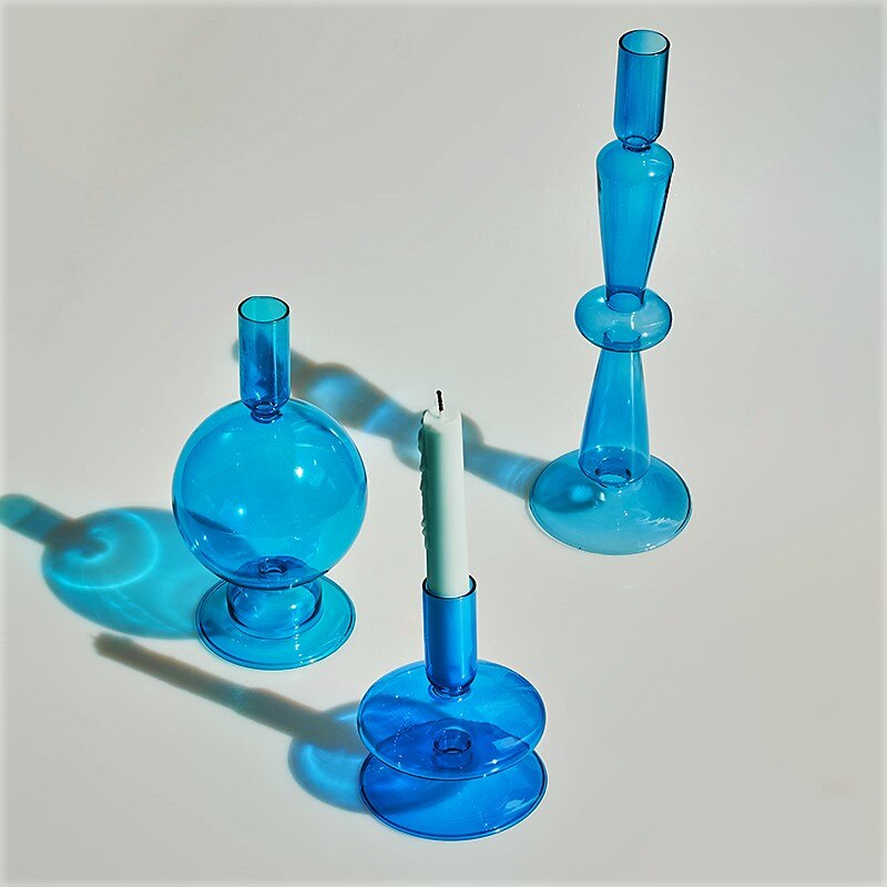 Blue Candlesticks Holders Retro Glass Classic Craf... – Grandado