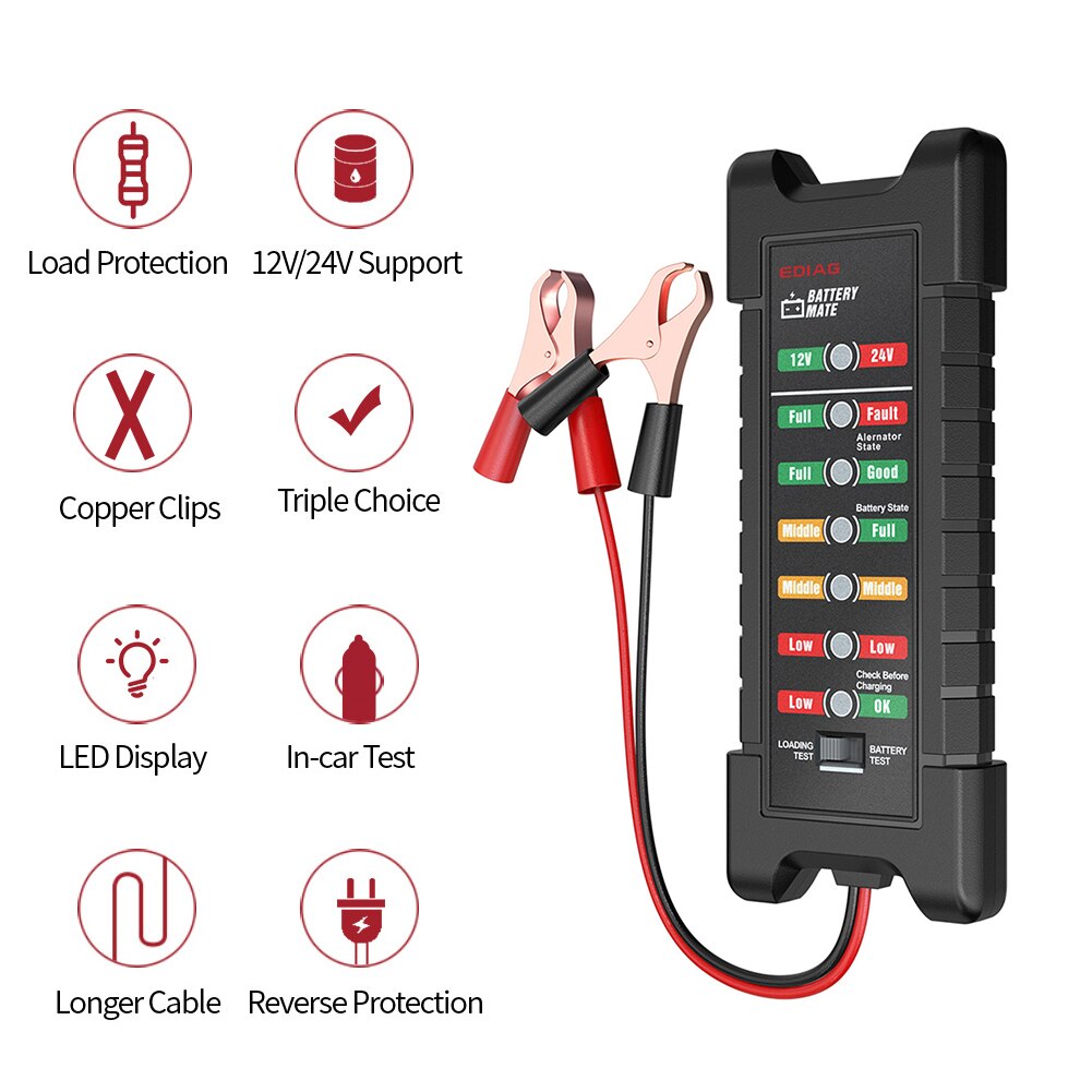 Car Battery Tester 12V/24V Digital Alternator Auto... – Grandado