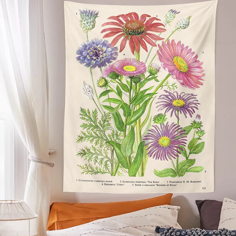 Botanical Floral Tapestry Wall Hanging Vintage Flo... – Grandado