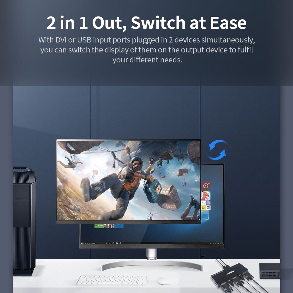 AIMOS 2 in 1 Out DVI KVM Switch Dual Displays Supp... – Grandado