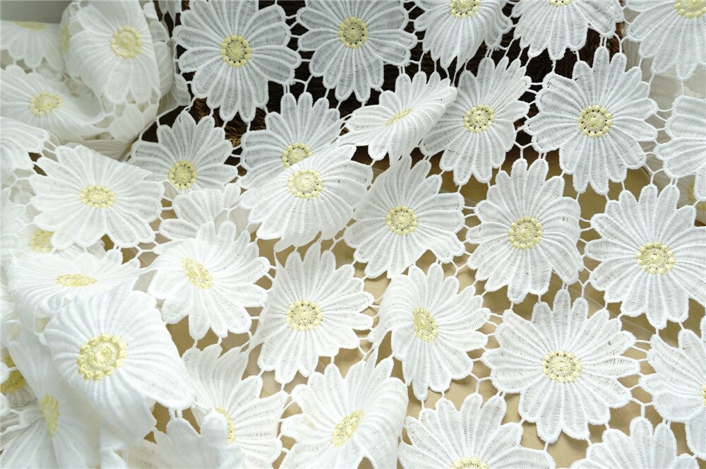 1 Yard Big Floral Daisy Embroidery French Lace Hea... – Grandado