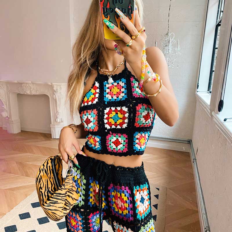 Boho Inspired Hand knit Crocheted tops women squar... – Grandado