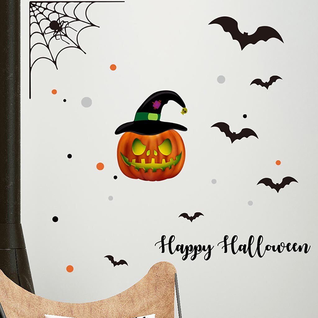 Happy Halloween Witch Bats Wall Sticker Window Hom... – Grandado