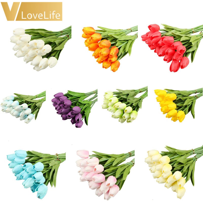 10PCS PU Tulips Artificial Flowers Real Touch Arti... – Grandado
