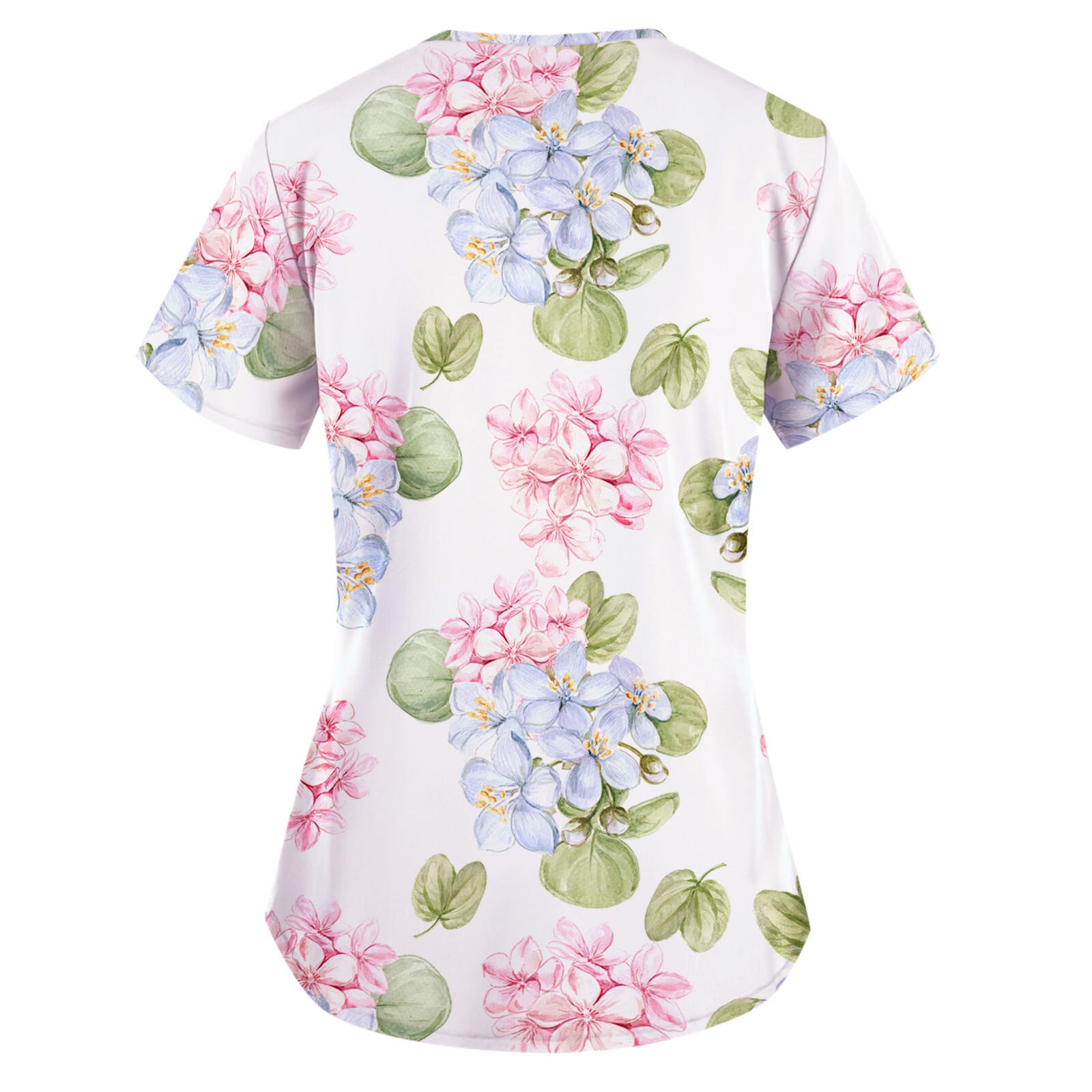 Floral Pattern Tops Uniform Women Short Sleeve V-n... – Grandado