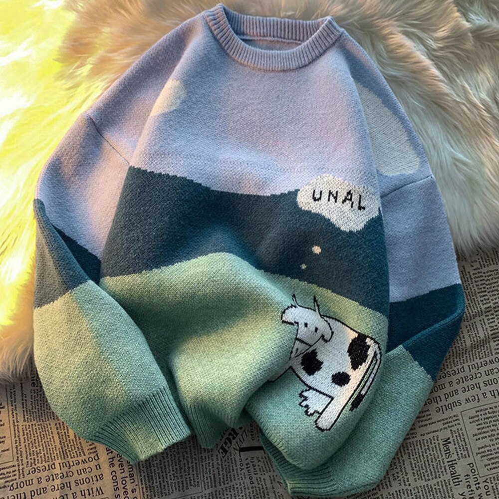 TSINGYI Vintage Kuh Pullover Männer Frau Herbst Fr... – Grandado