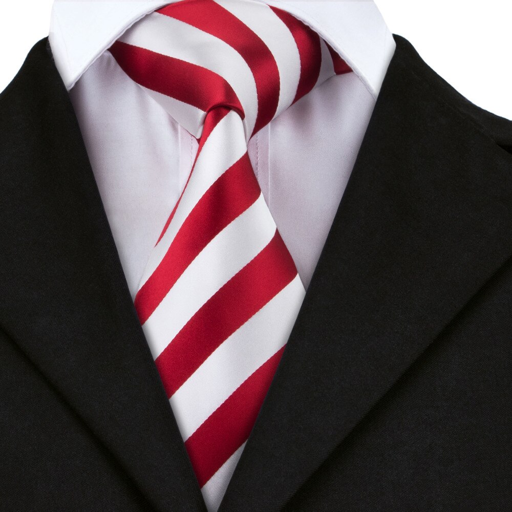 Classic Mens Ties Red White Stripe Tie Jacquard Wo... – Grandado