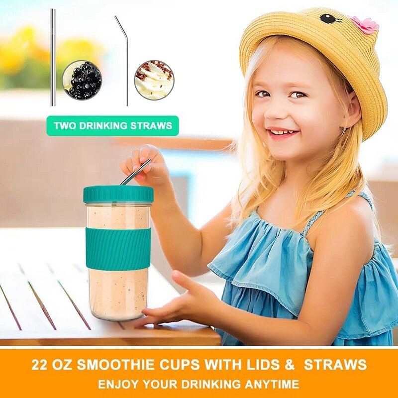 22Oz Reusable Boba Cup Mason Jar Cups with Lids an... – Grandado