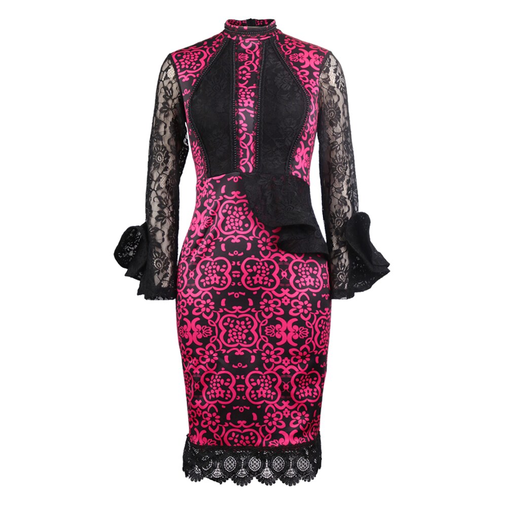 Women Floral Print Dresses Long Sleeve Women Ruffl... – Vicedeal