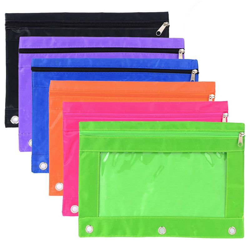 6 Pieces Ring Binder Pouch Pencil Bag with Holes 3. Grandado