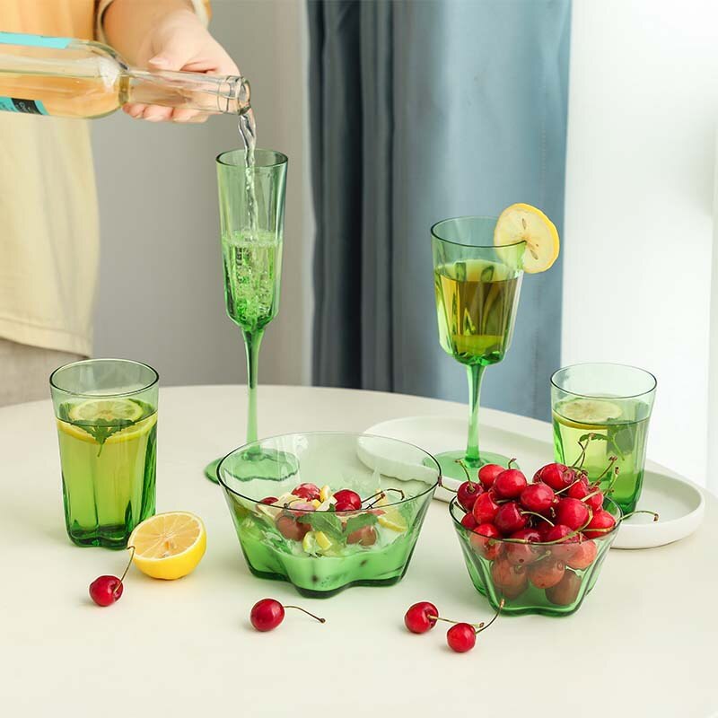 Glass Water Cups Wine Glasses Apple Green Color Ch... – Grandado