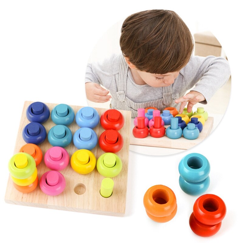 Wooden Color Sorting Stacking Rings Board Educatio... – Grandado