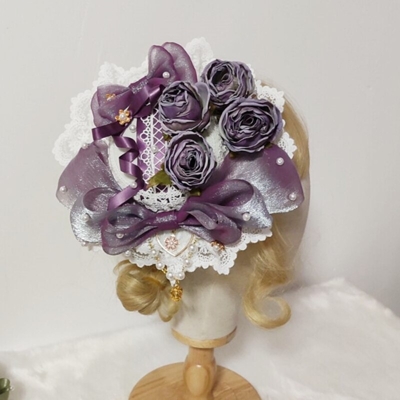 Japanese Lolita Lace Bonnet Top Hat Sweet Bowknot ... – Grandado