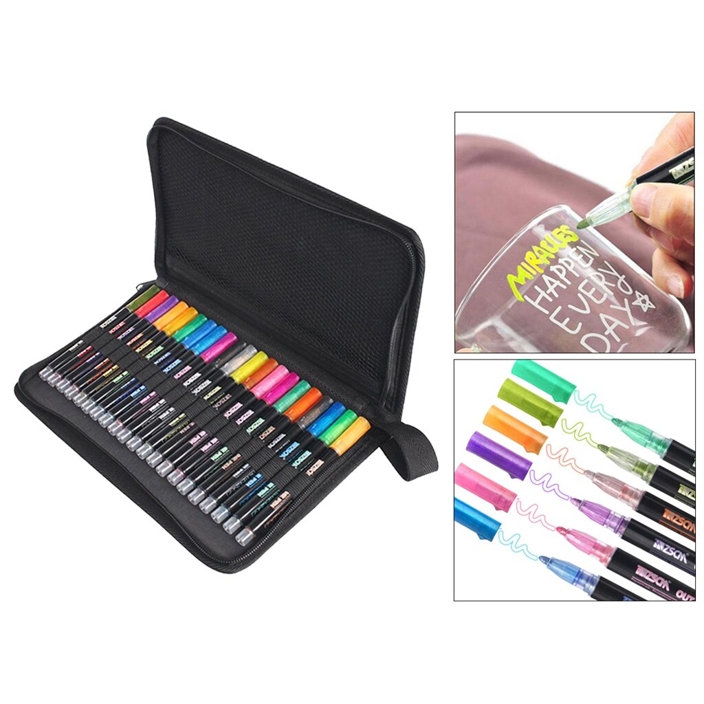 21-Color Double Line Outline Pens Metallic Journal... – Grandado