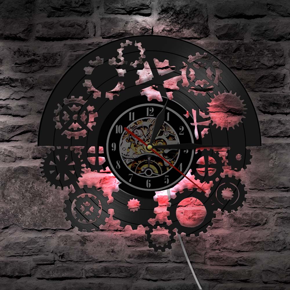 Gothic Steampunk Vinyl Record Wall Clock Gears Bla... – Grandado