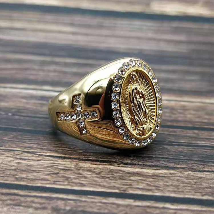 Neue Religiöse Gold Farbe Jungfrau Maria Ring Männ... – Grandado