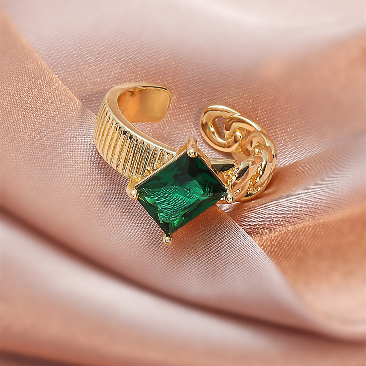 MANGOSKY 18KGP Rectangle CZ Adjustable Size Rings ... – Grandado