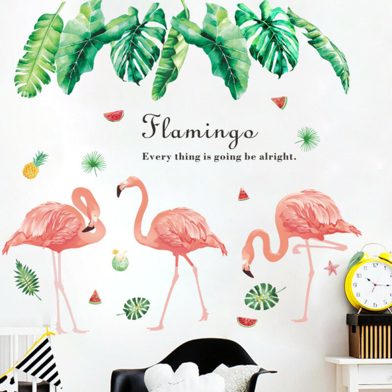 Super Beautiful Sticker Pink Flamingo Green Leaves... – Grandado