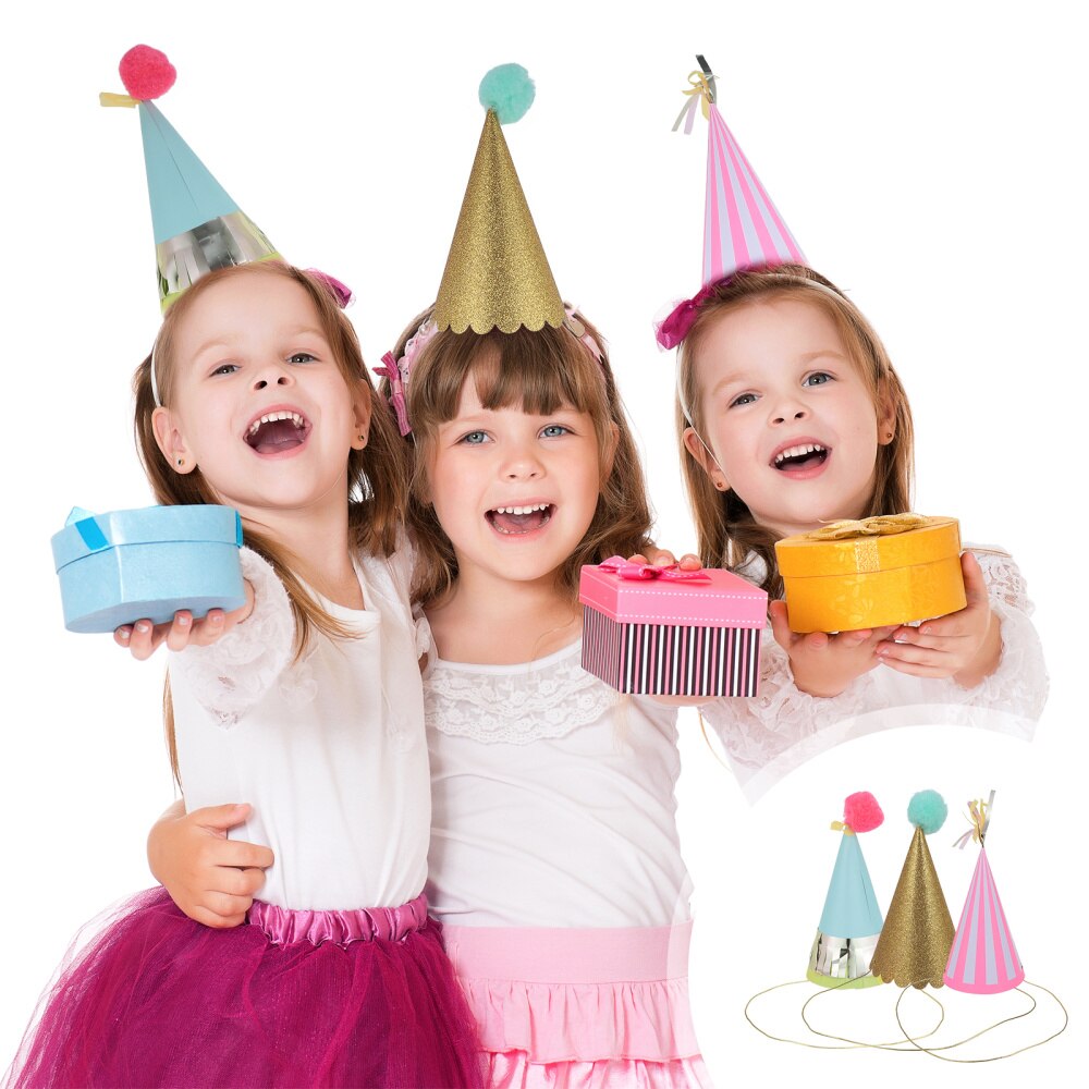 3pcs Party Hat Pom Poms Cone Hat Paper Birthday Ha... – Grandado