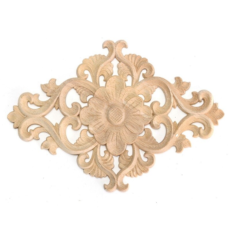Modern Flower Pattern Wood Carved Unpainted Wood O... – Vicedeal