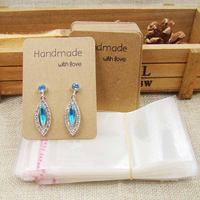 kraft earring packing card handmade with love prin... – Vicedeal