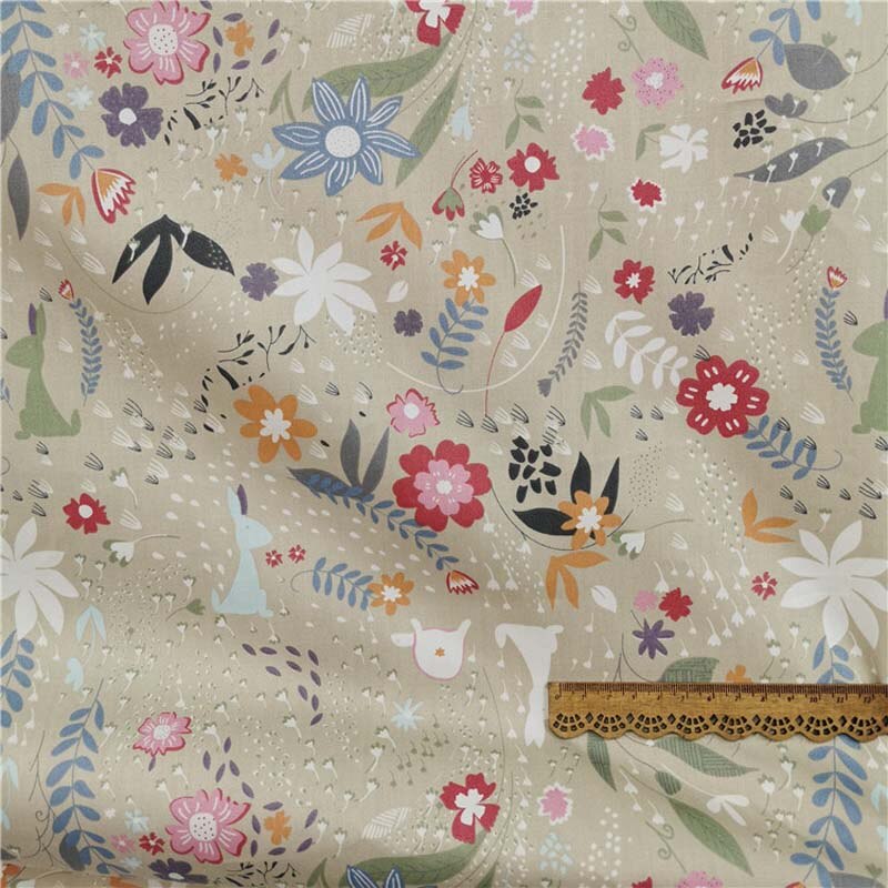 Cotton Twill Pastoral CAMEL BLUE Small Flower Leav... – Vicedeal