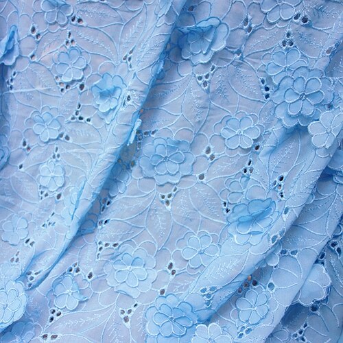 3D Flower Hollow Chiffon lace Fabric Sky Blue Eyel... – Grandado