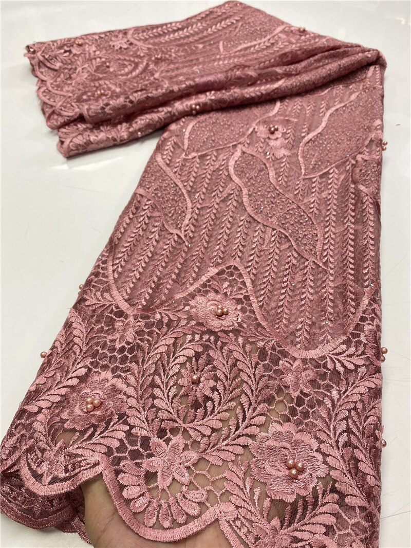 Pink African Lace Fabric Lace French Nigerian Mesh... – Grandado