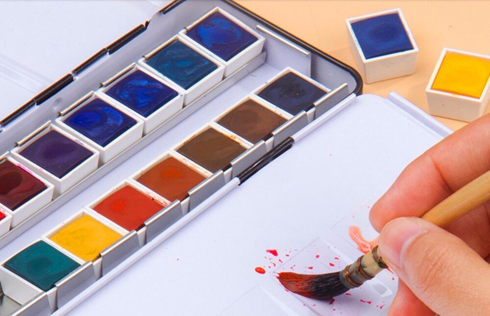 24 Colors Pigment Solid artist Watercolor cake Pai... – Grandado