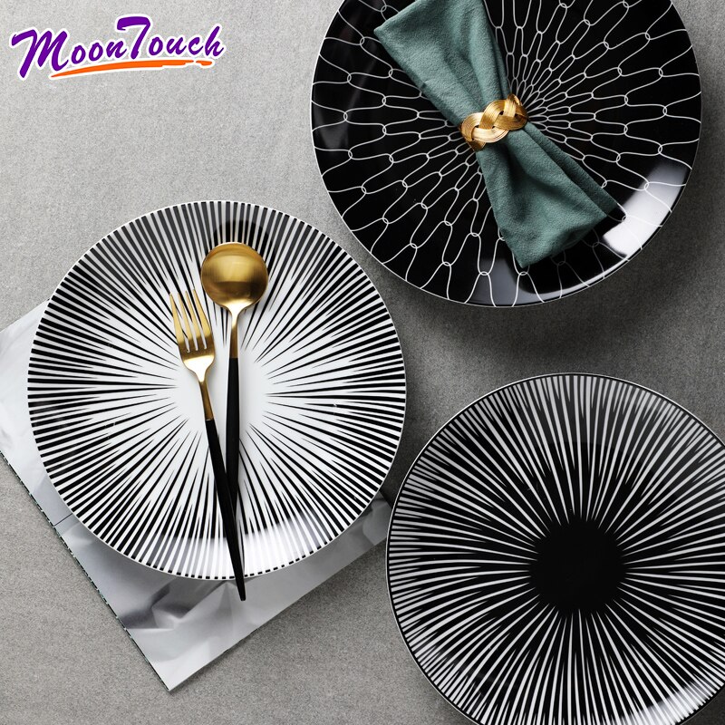 Nordic ins steak plate black pasta plate circular ... – Grandado