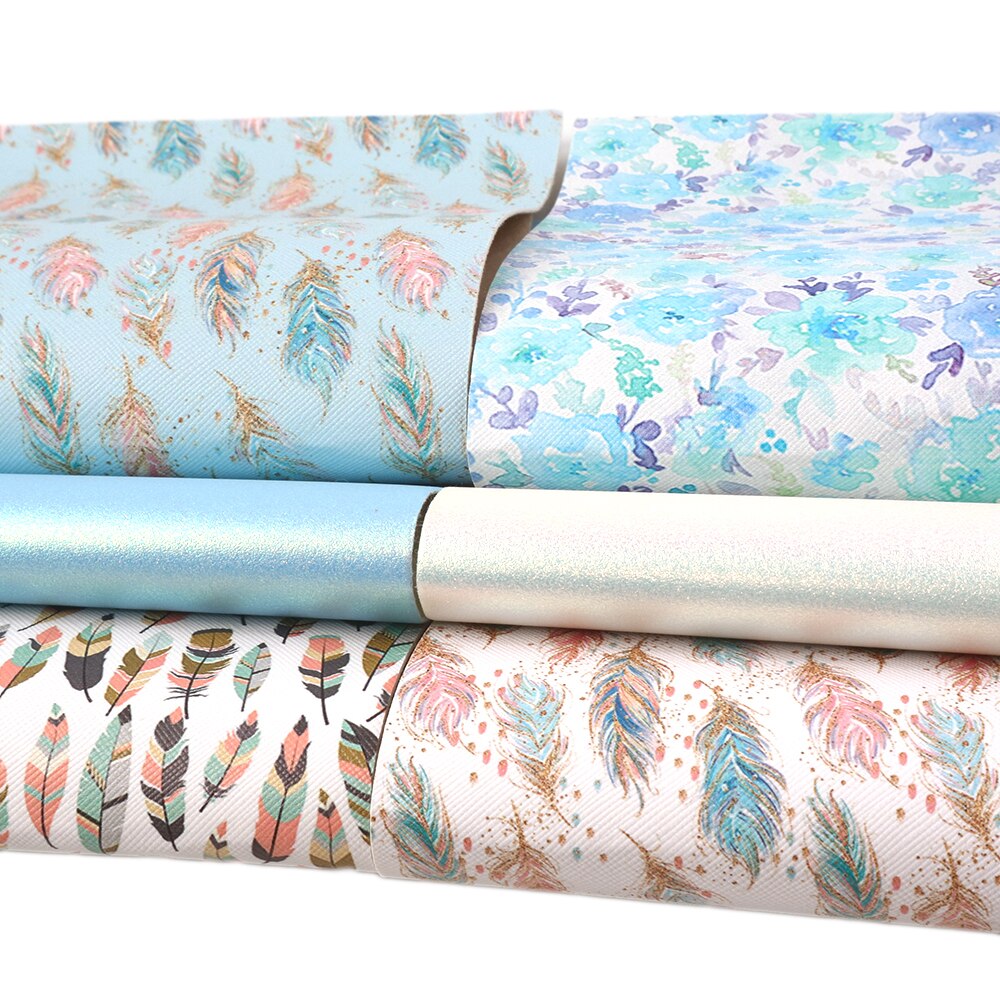 6pcs 20*34cm Feather Print Assorted Pearl Faux Lea... – Vicedeal