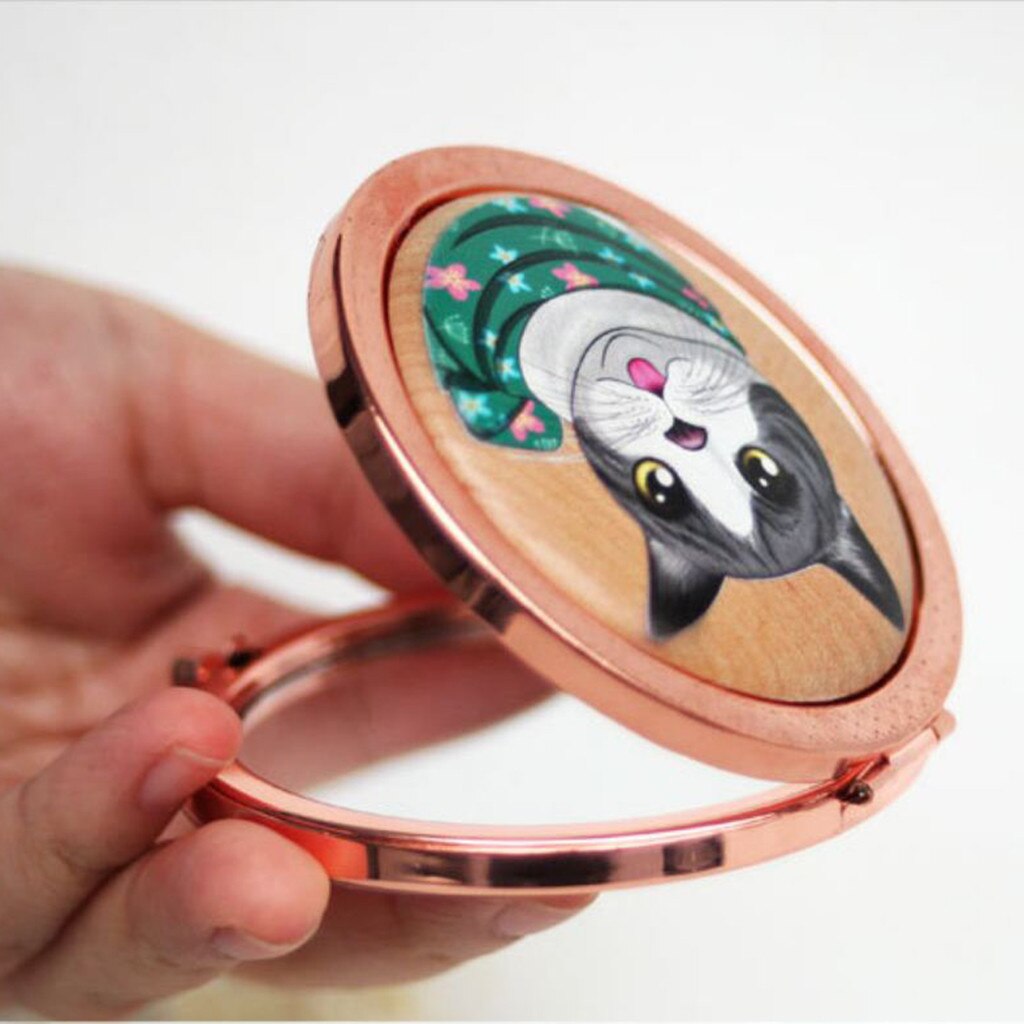 Wooden Retro Mini Mirror Metal Cartoon Printed Dou... – Grandado