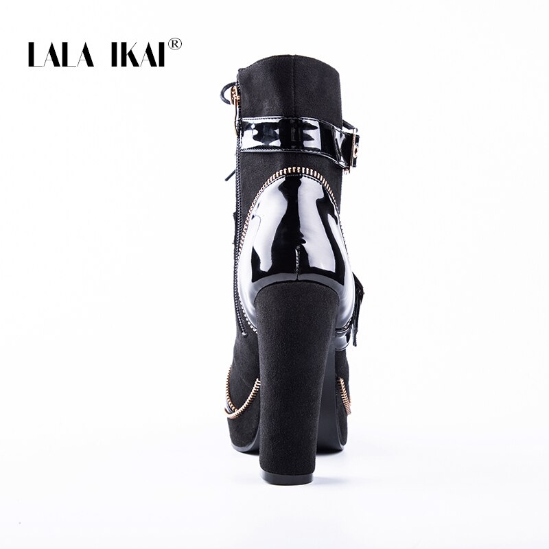 Lala Ikai Women Ankle Boots Buckle Strap Black Mot Vicedeal