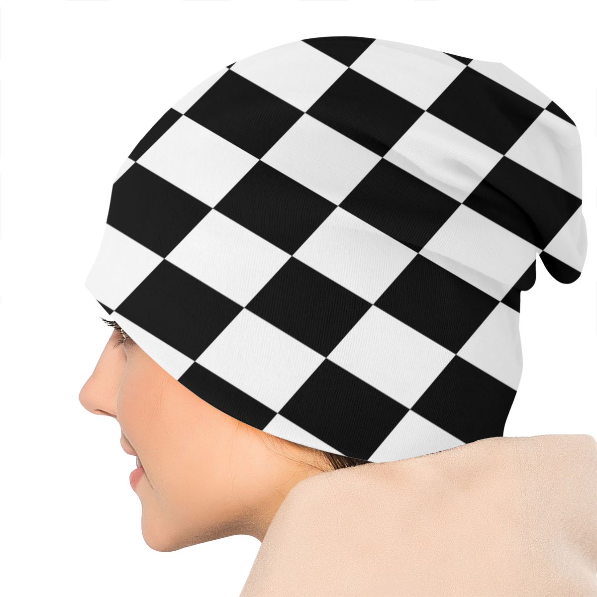 Black White Checkerboar Plaid Hats Autumn Winter S... – Grandado